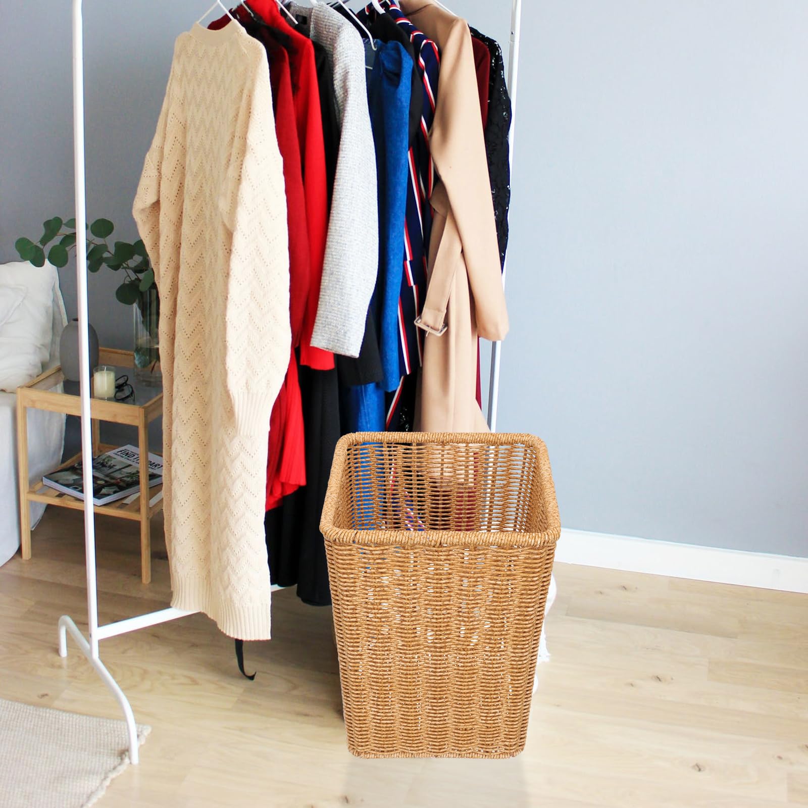 Amosfun Rattan Trash Can Wicker Desktop Organiser Basket Home Bathroom Laundry Hampers 10.8 Inch Tall