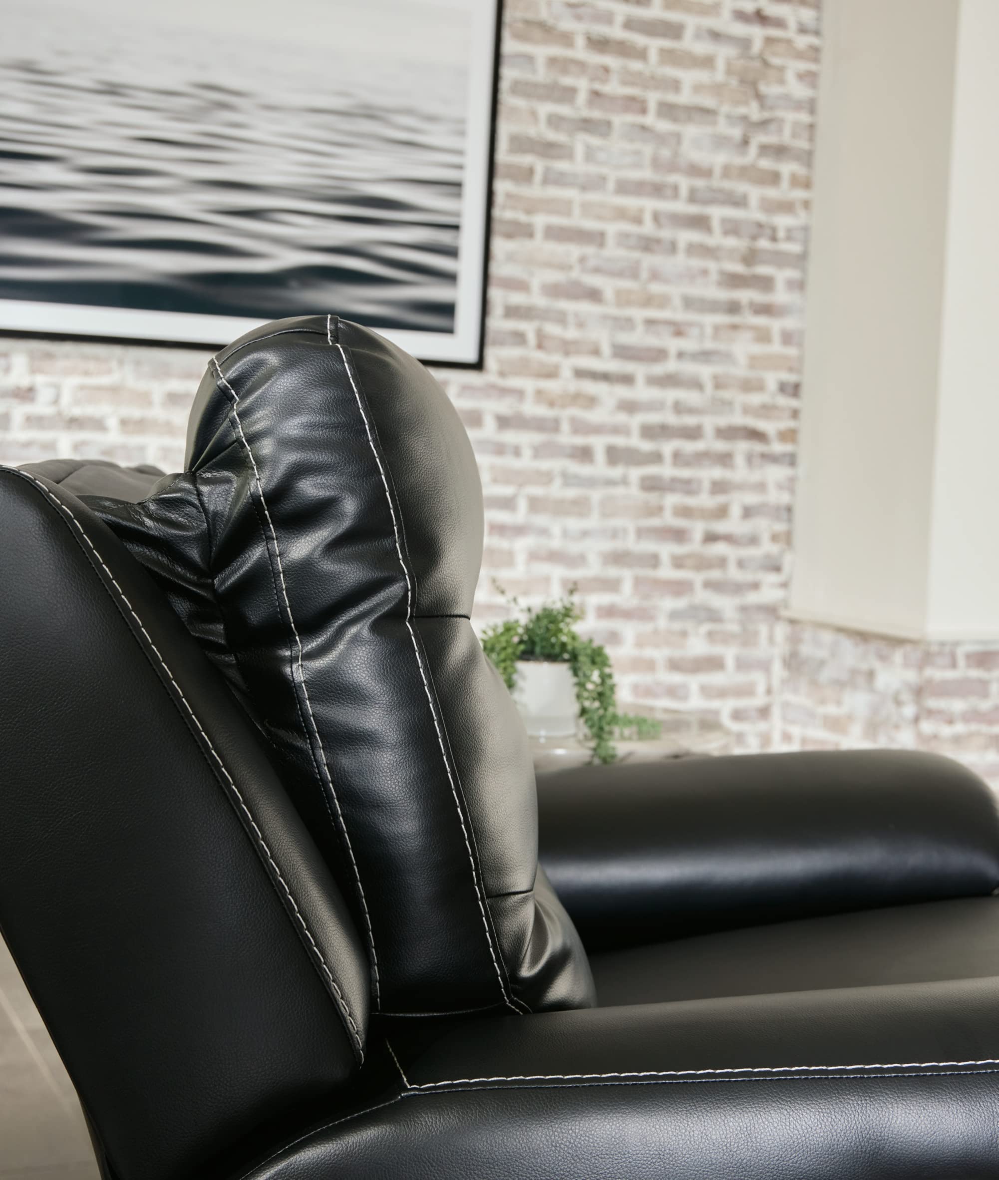 Signature Design by Ashley Warlin Modern Faux Leather Tufted Power Reclining Sofa with Adjustable Headrest, Black