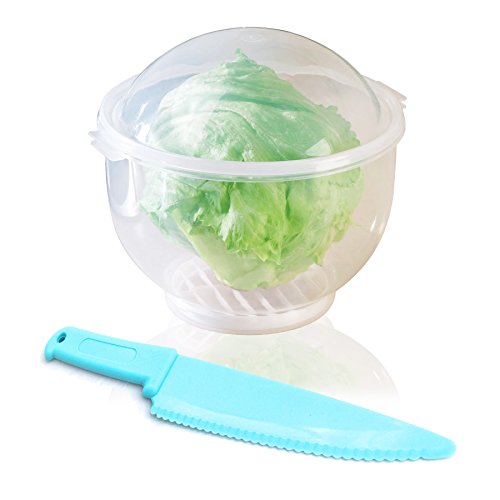 Lettuce Crisper Salad Keeper Container Keeps your Salads and Vegetables Crisp and Fresh - This Second Generatiion Storage Container Comes with a Tighter Lid with a Bonus Lettuce Knife