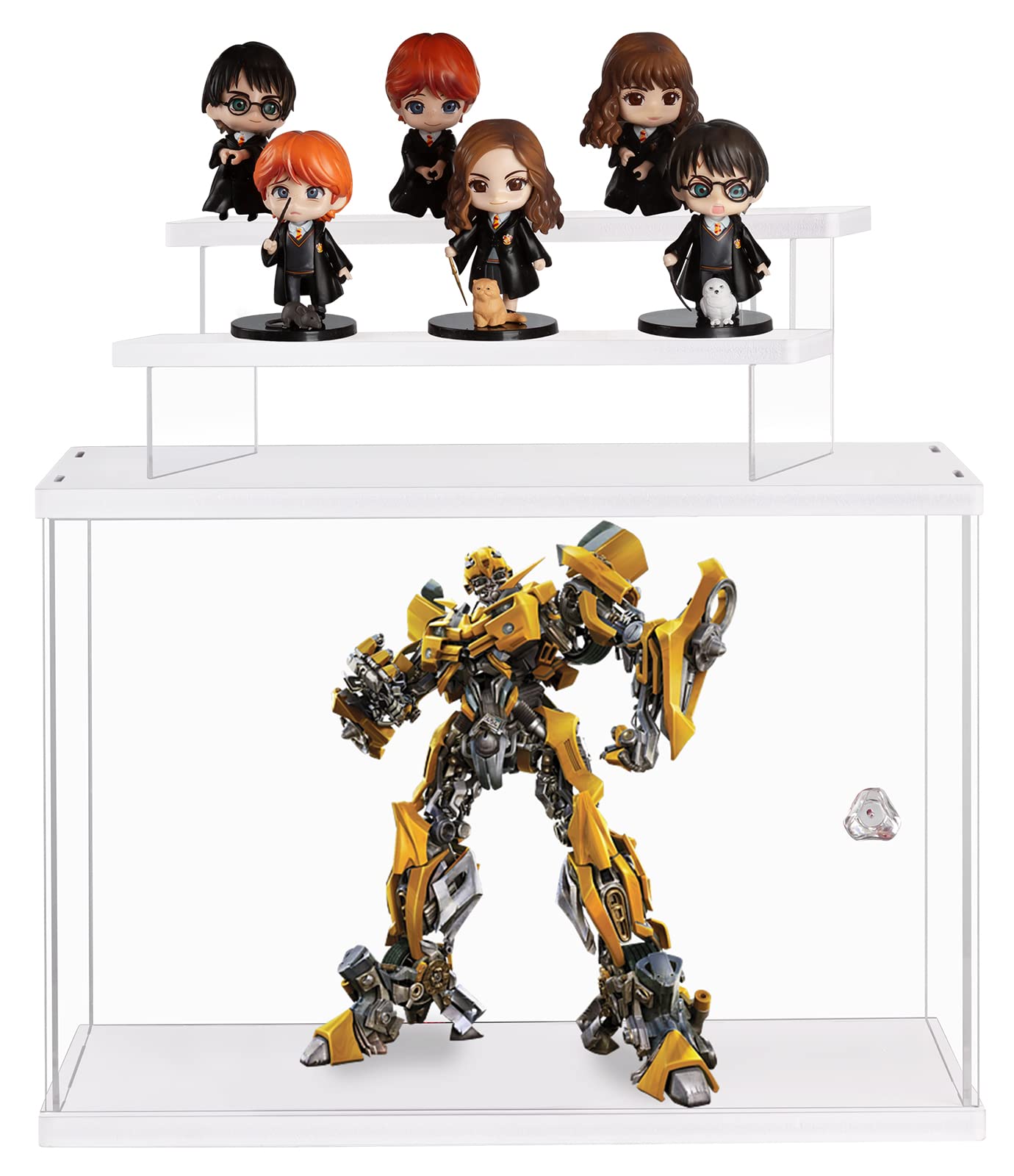 Acrylic Display Case, Clear Display Storage Box Countertop Cube, 3 Tiers with 2 Removable Ladder Shelves Dustproof Protection Showcase for Action Figures, Any Toys, Collectibles - 12.4x7x8.6in