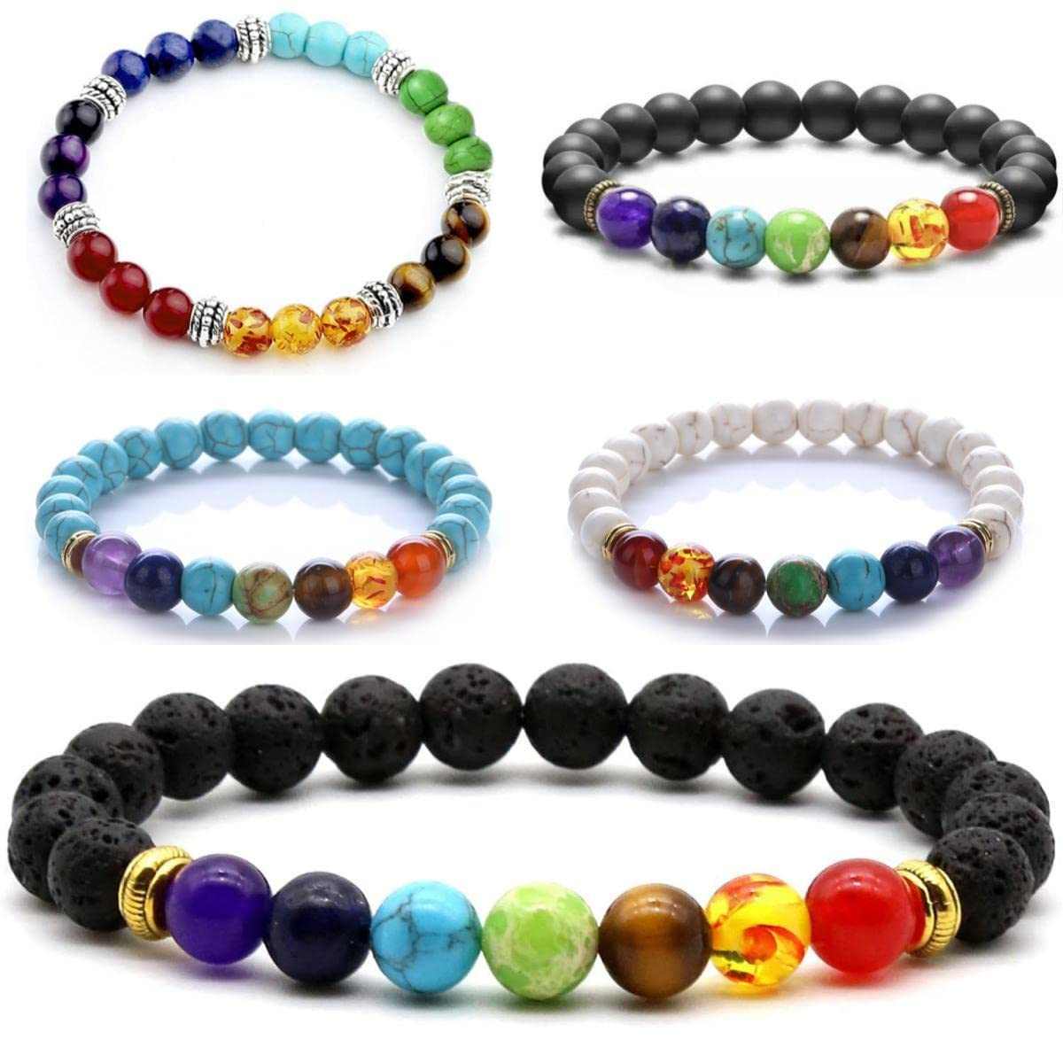 5 Pcs Chakra Bracelets for Women,8mm Lava Rock Chakra Bracelet for Men