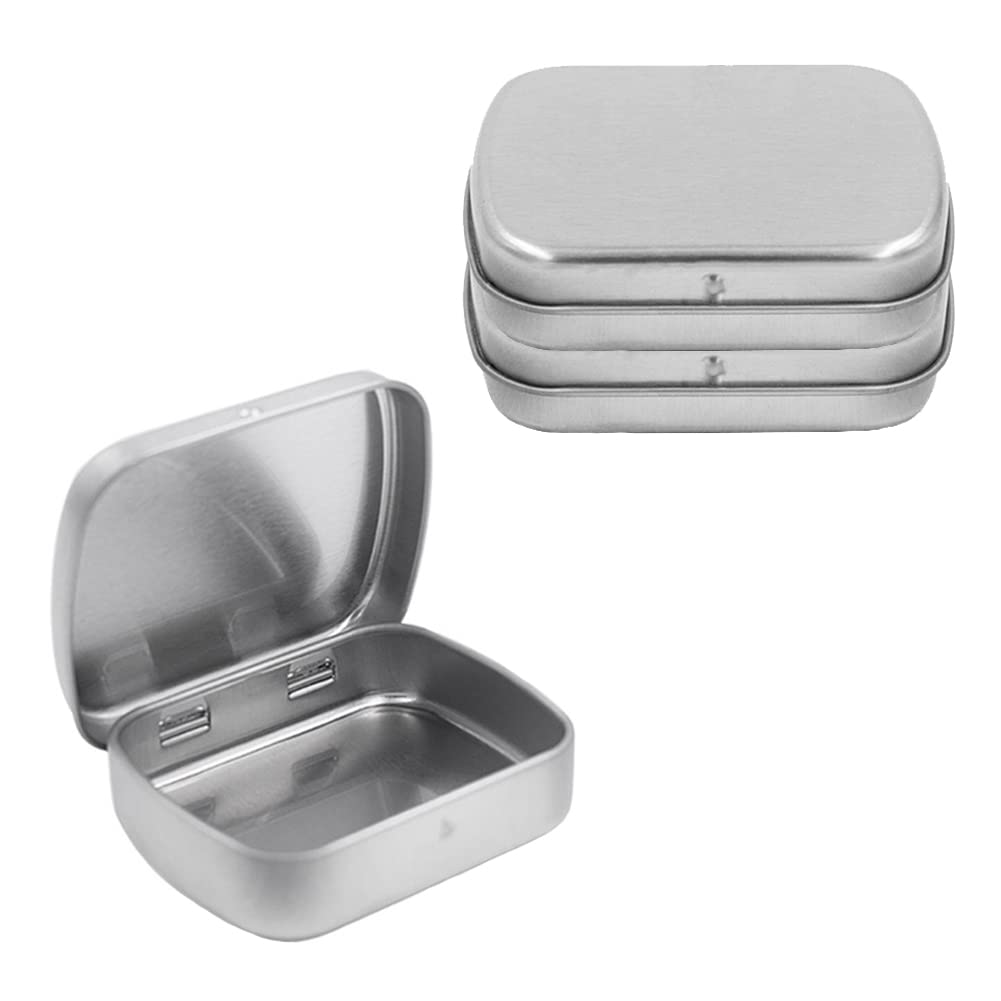 AKOAK 3 Pcs 2.4 x 1.7 x 0.6 Inches Rectangular Empty Hinged Tins Box Containers for First Aid Kit,Survival Kits,Storage,Herbs,Pills,Crafts and More (Silver)