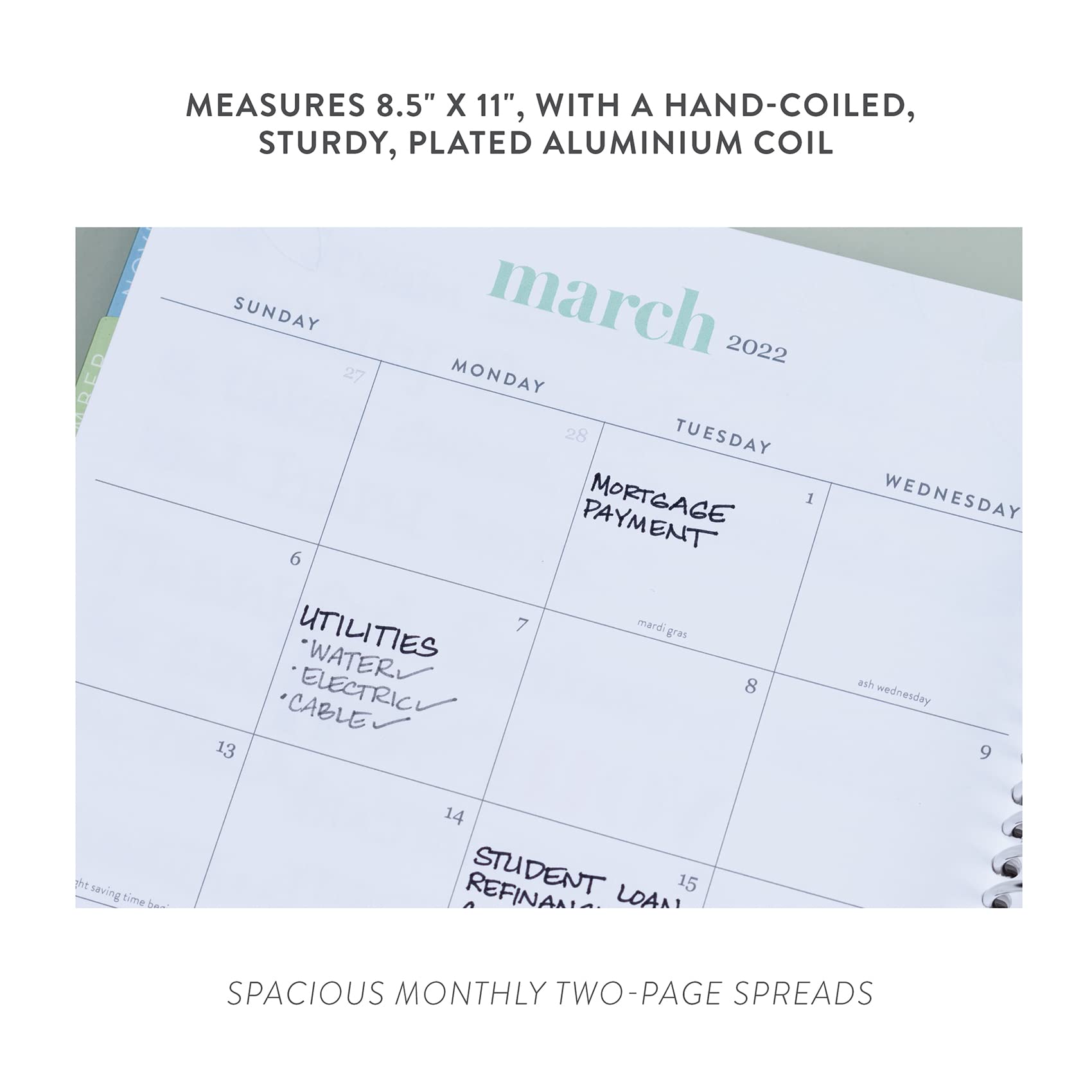 8.5" x 11" Spiral Bound 12 Month Planner ( Jan 2022 - Dec 2022 ) - Painted Stripes w/ Mid Century Circles. 80 lb. Mohawk Paper. Dated Spreads, Lined Pages & Stickers by Erin Condren.