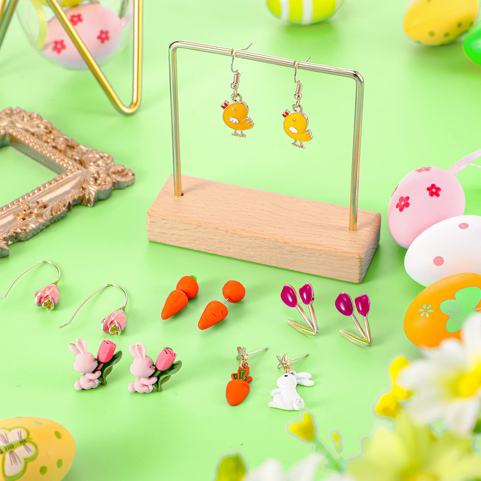 6 Pairs Easter Earrings Rabbit Carrot Tulip Chick Earrings Flower Stud Earrings Pink Flower Earrings Clay Bunny Statement Dangle Earrings for Girls Women, 6 Styles