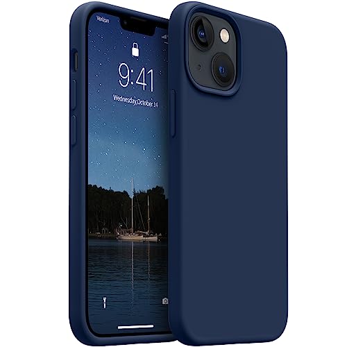 AOTESIER Shockproof Designed for iPhone 13 Mini Case, Liquid Silicone Phone Case with [Soft Anti-Scratch Microfiber Lining] Full Body Drop Protection 5.4 inch Slim Thin Cover, Navy Blue