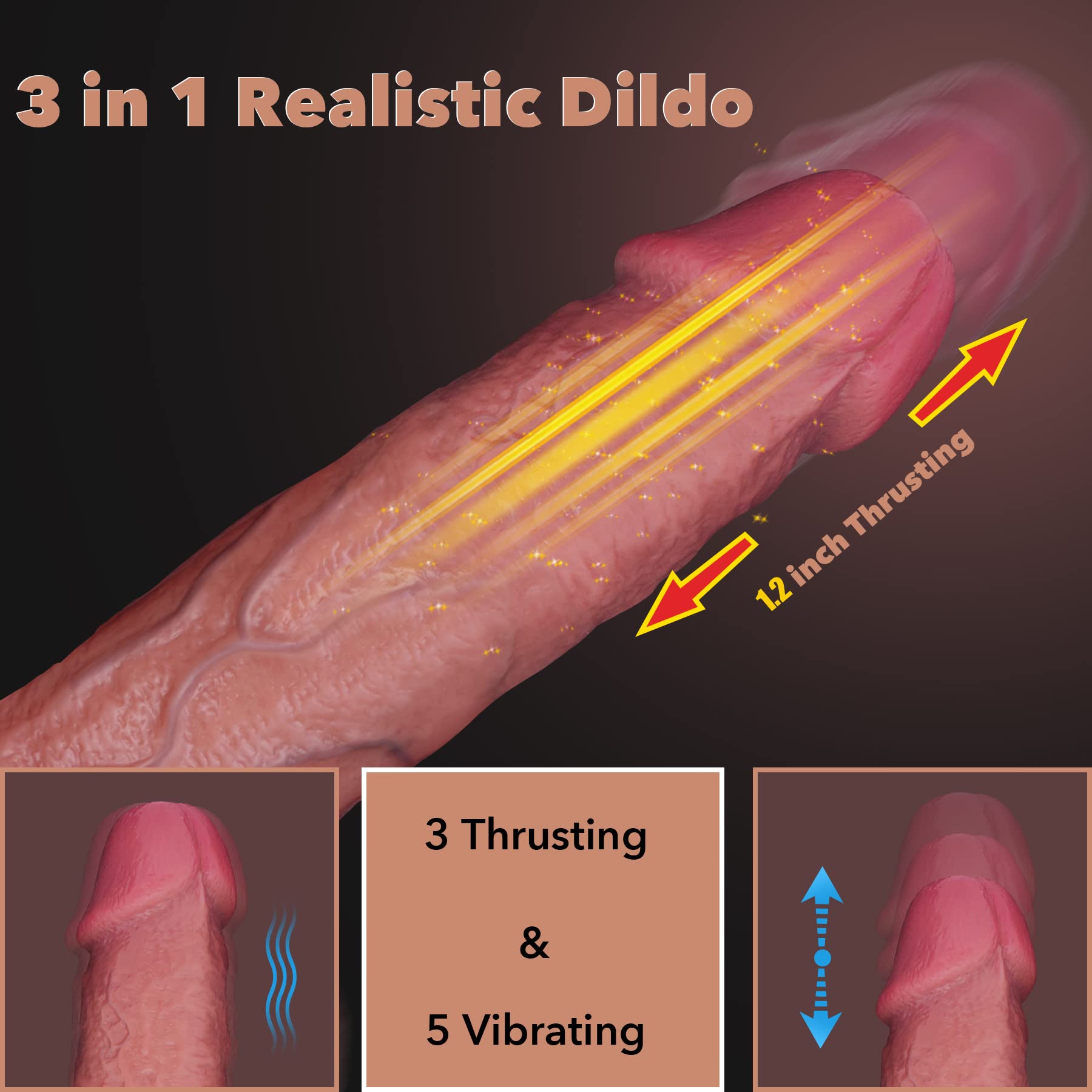 8.9'' Life-Like Thrusting Dildo for G-spot - Latune Alex Extra-Intense Thrusting Vibrator with Remote, 3 Thrusting & 5 Vibration Realistic Dildo, Sex Toy for Women