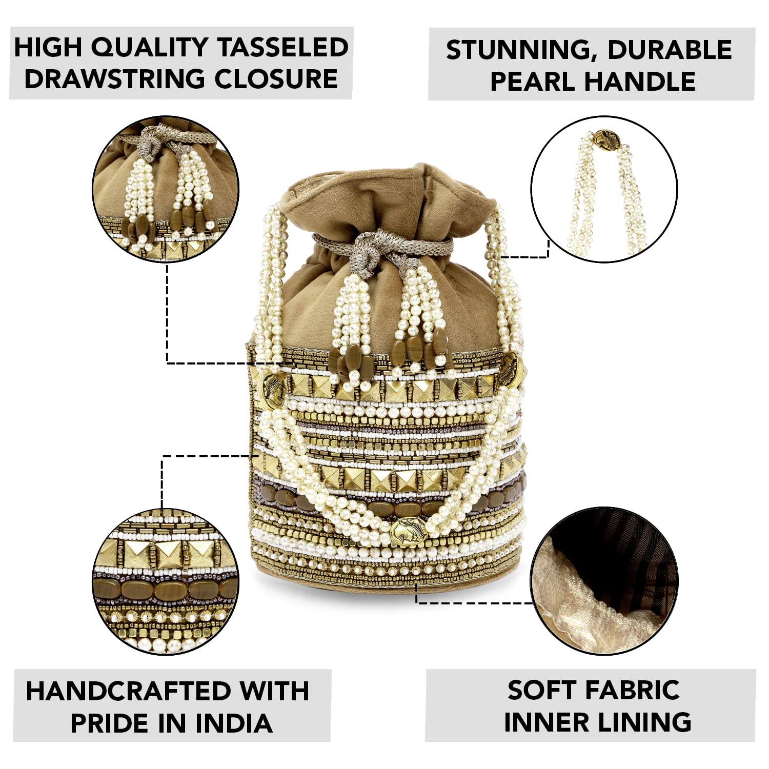 Aheli Indian Potli Bags for Women Evening Bag Clutch Ethnic Bride Purse with Drawstring (P20W)