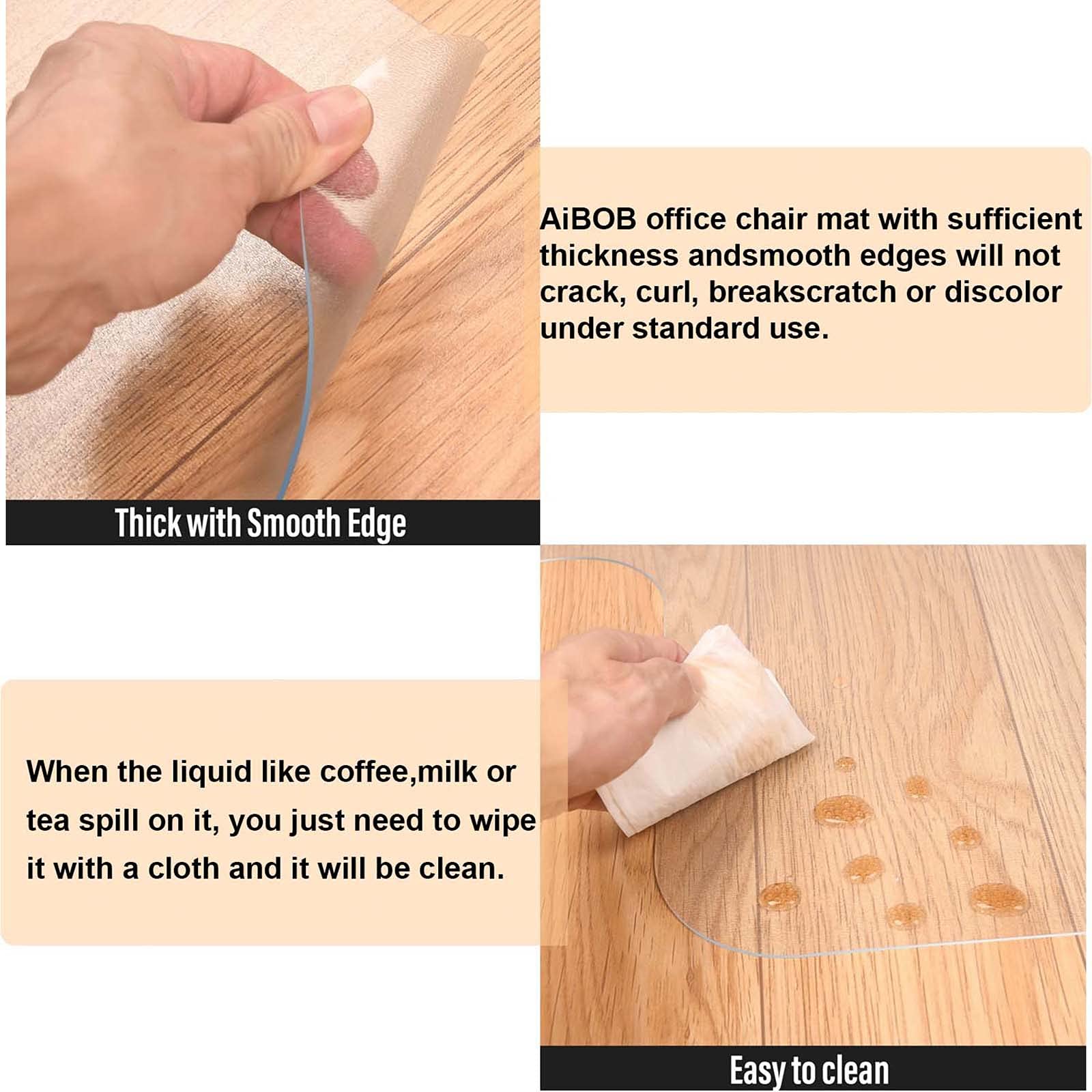 AiBOB Office Chair Mat for Hardwood Floors, 36'' X 48'' Heavy Duty Floor Mats for Computer Desk, Easy Glide for Chairs, Flat Without Curling