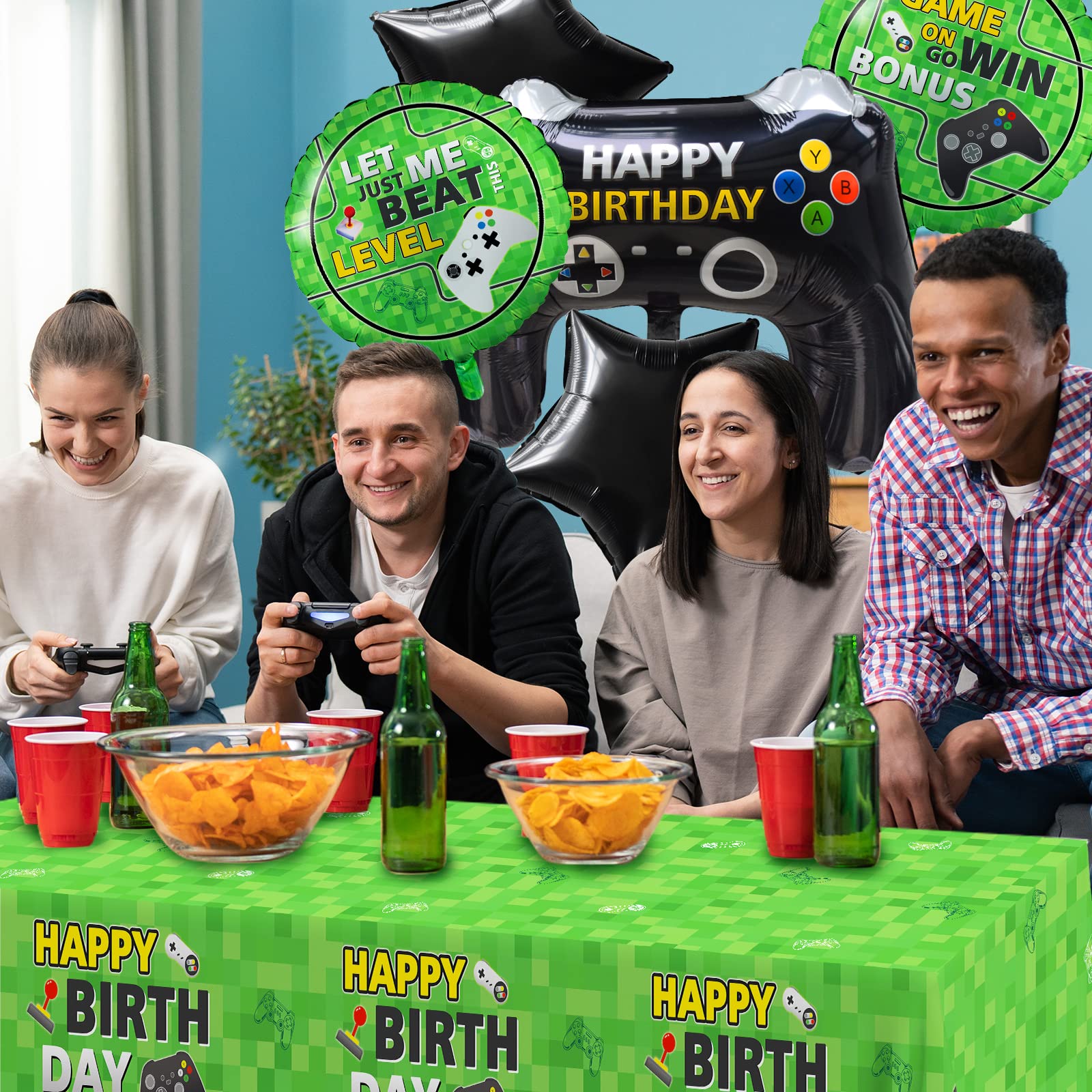 5 Pcs Video Game Party Decoration, Level Up Birthday Balloons,Video Game Foil Balloon for Game On Birthday Party Supplies