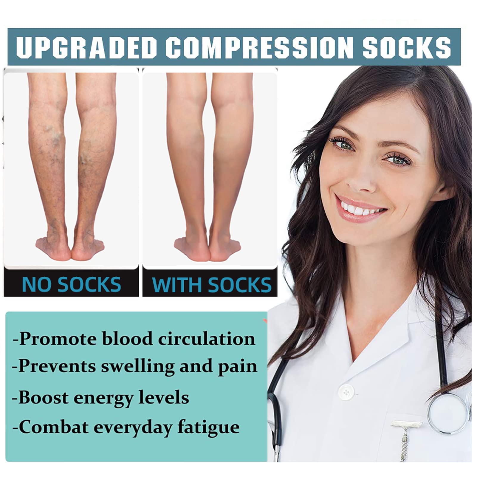 5 Pairs Graduated Compression Socks for Women&Men 20-30mmhg Knee High Socks Compression Stockings Athletic Socks(Multicoloured 1, Small/Medium(US SIZE)