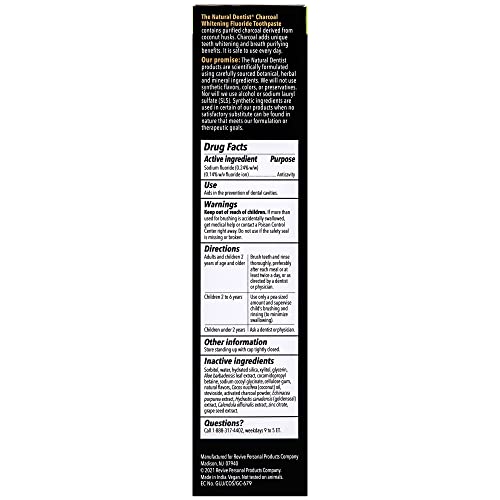 The Natural Dentist Charcoal Whitening Fluoride Toothpaste, Cocomint Flavor, 5 Ounce Tube
