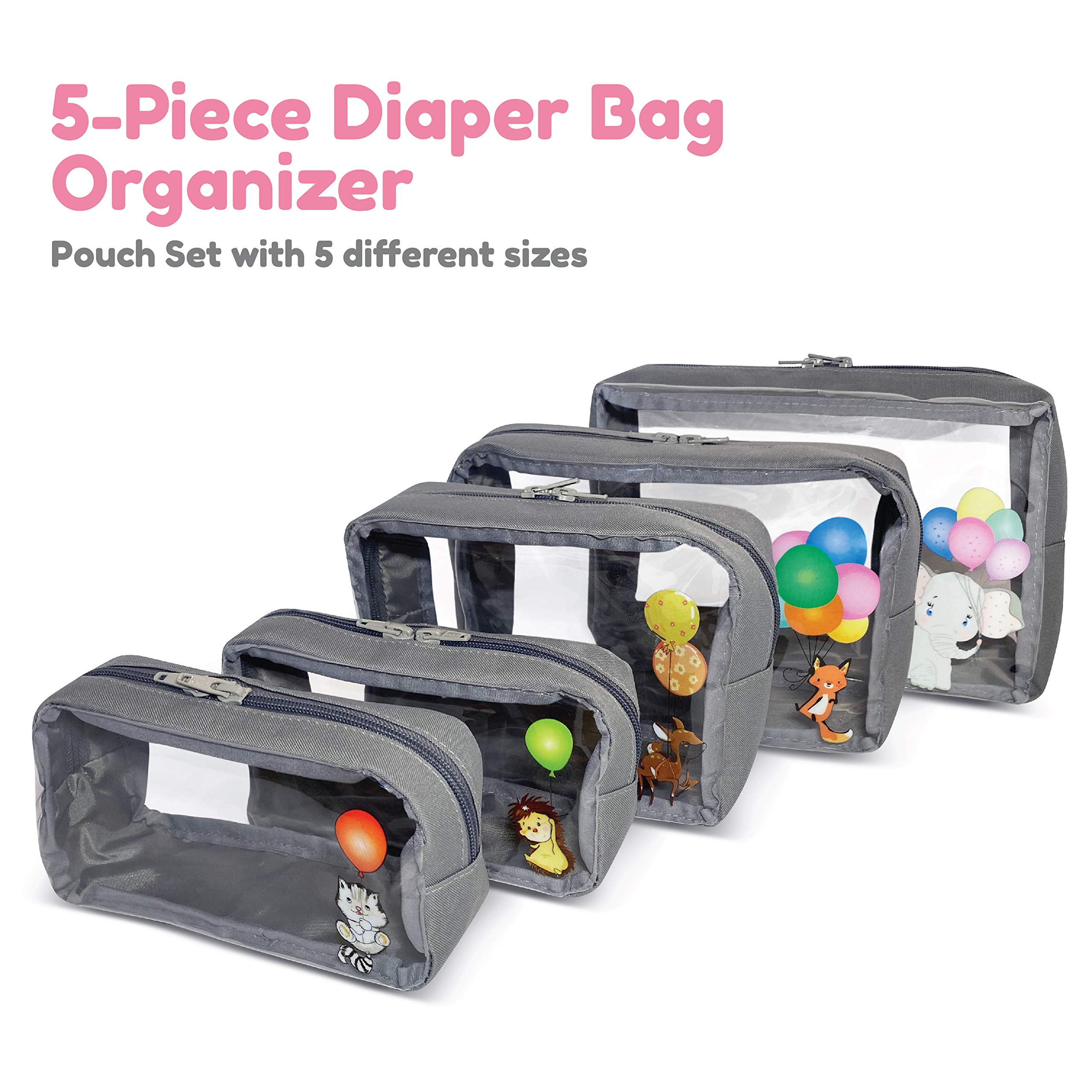 5 Piece Diaper Bag Pouch Set, Clear with YKK Zipper