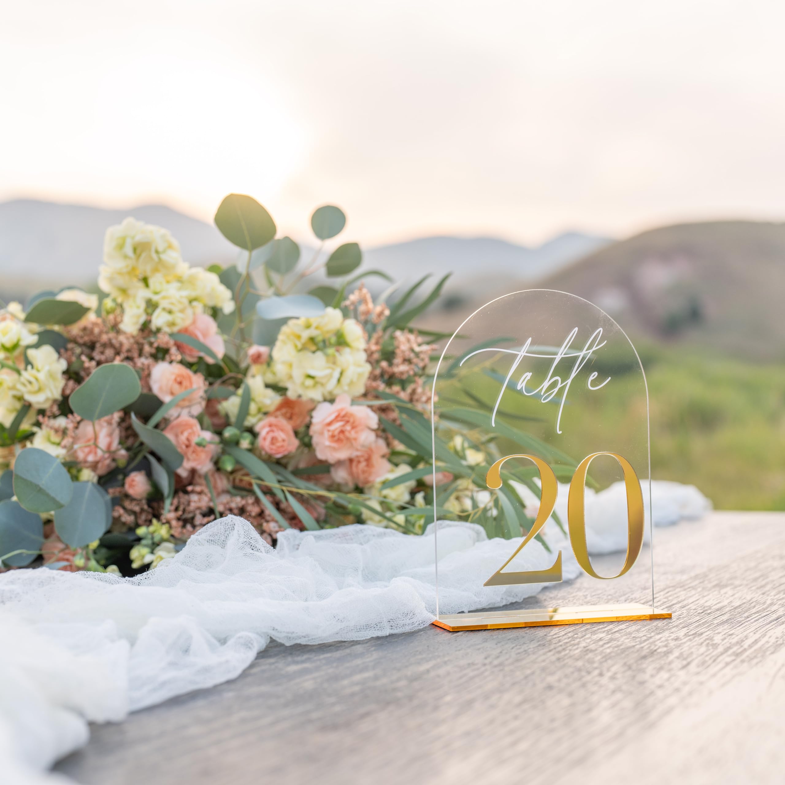 Acrylic Wedding Table Numbers 1-20 w/Stand, 5 x 7β Elegant Gold Table Numbers 1-20, Durable & Thick Table Number Signs, Acrylic Table Numbers 1-20 for Reception, Birthdays, Anniversary & More