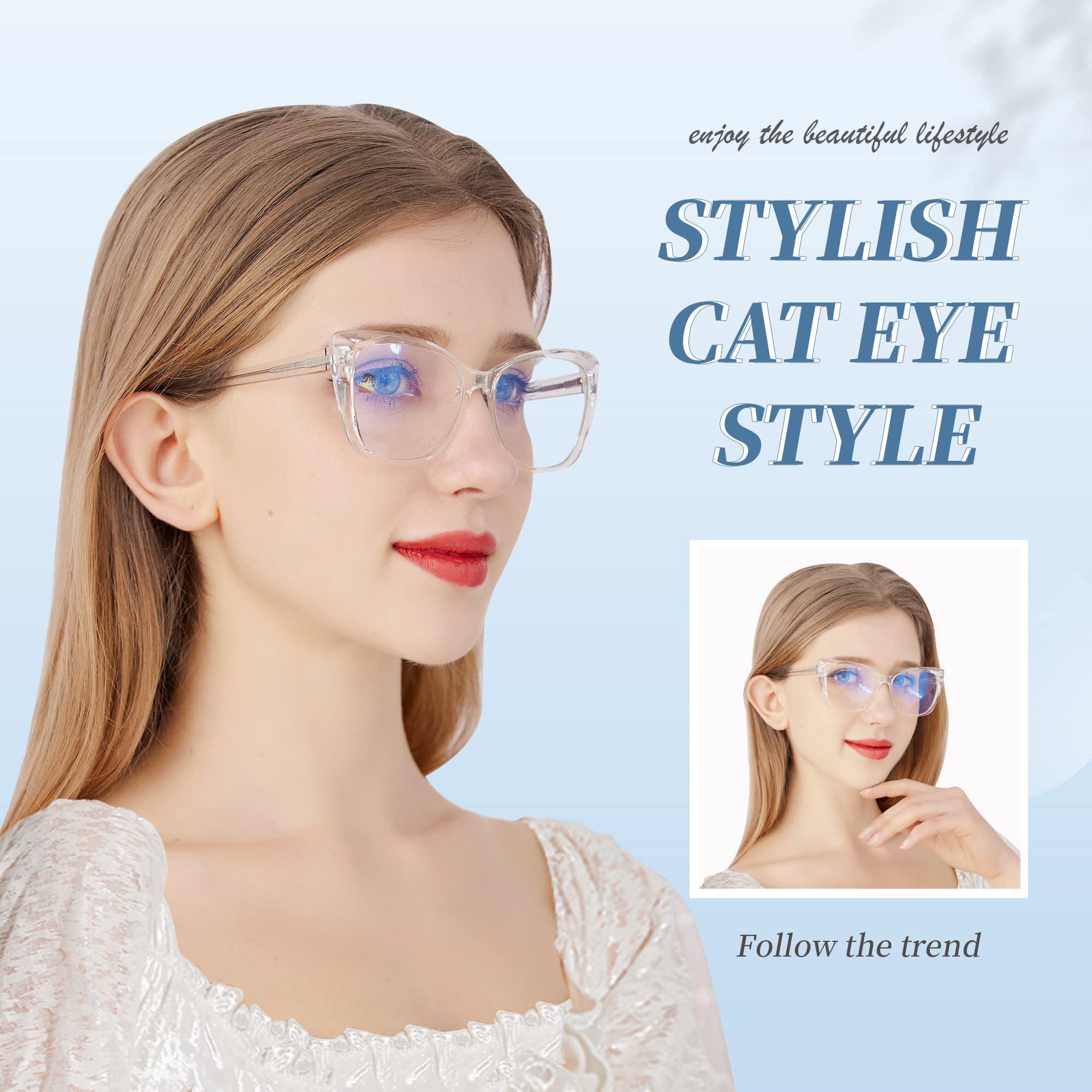 AICTATH Blue Light Blocking Glasses for Women Filter Blue Ray Lens Ultralight TR90 Computer Eyewear Anti Eyestrain UV Glare (Crystal Frame)