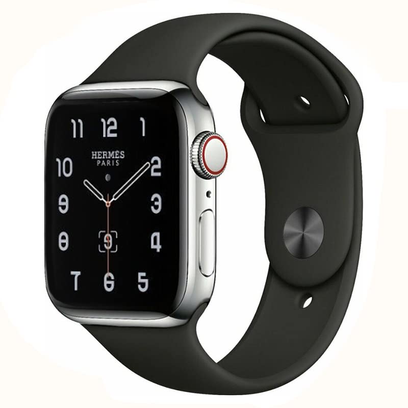 Apple Watch Series 5 Hermès Edition (GPS + Cellular, 44mm) - Silver Stainless Steel Case with Black Sport Band (Renewed)