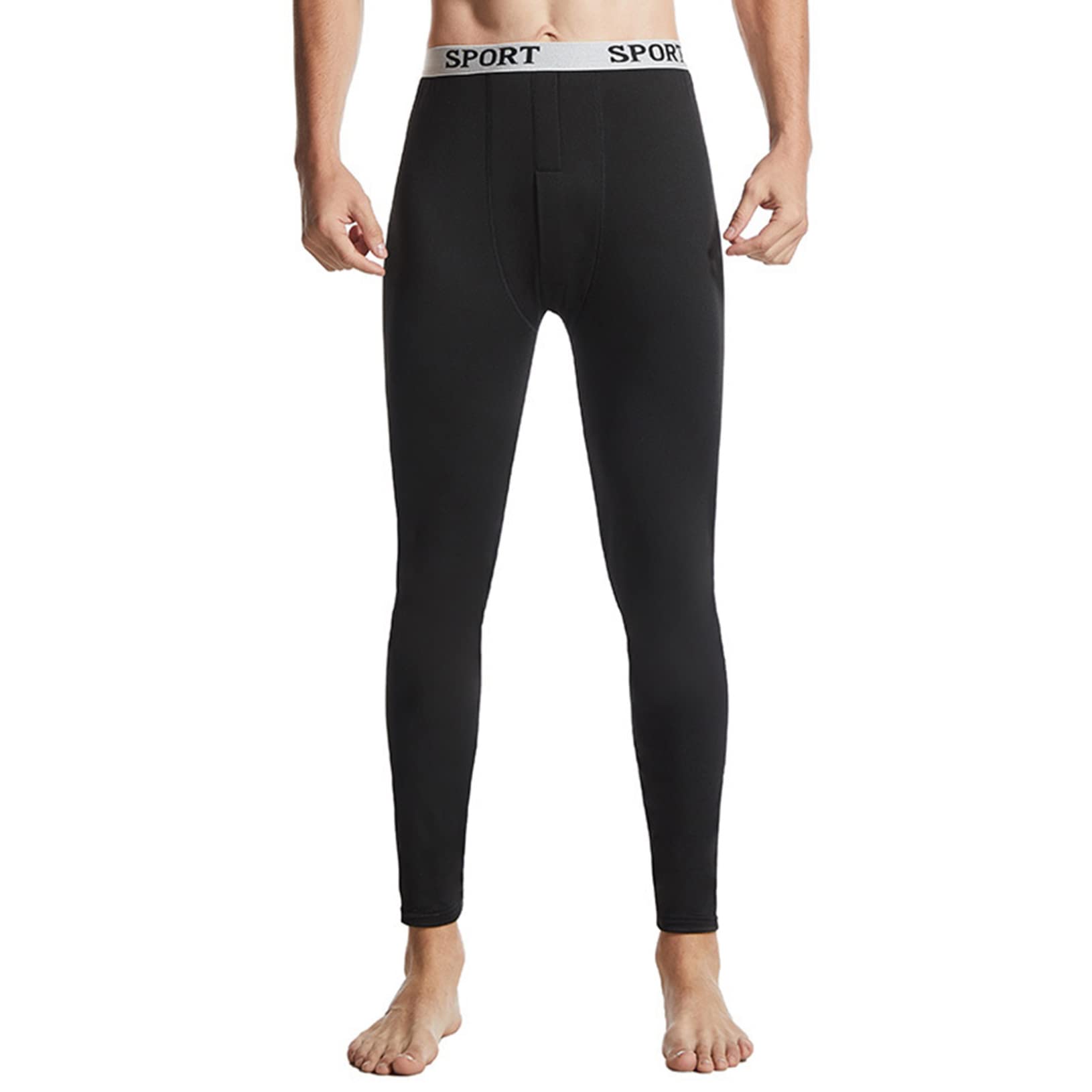 ACSUSS Mens Thermal Underwear Pants Long Johns Bottoms Letter Print Elastic Waist Thermal Leggings Black XX-Large
