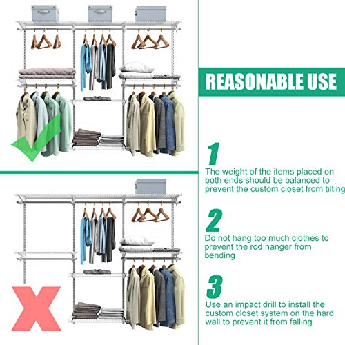 Tangkula 4 to 6 FT Custom Closet System, Wall Mounted Closet with Hanging Rod, Metal Hanging Storage Organizer Rack Wardrobe with Shelves, Adjustable Closet System Kit for Bedroom