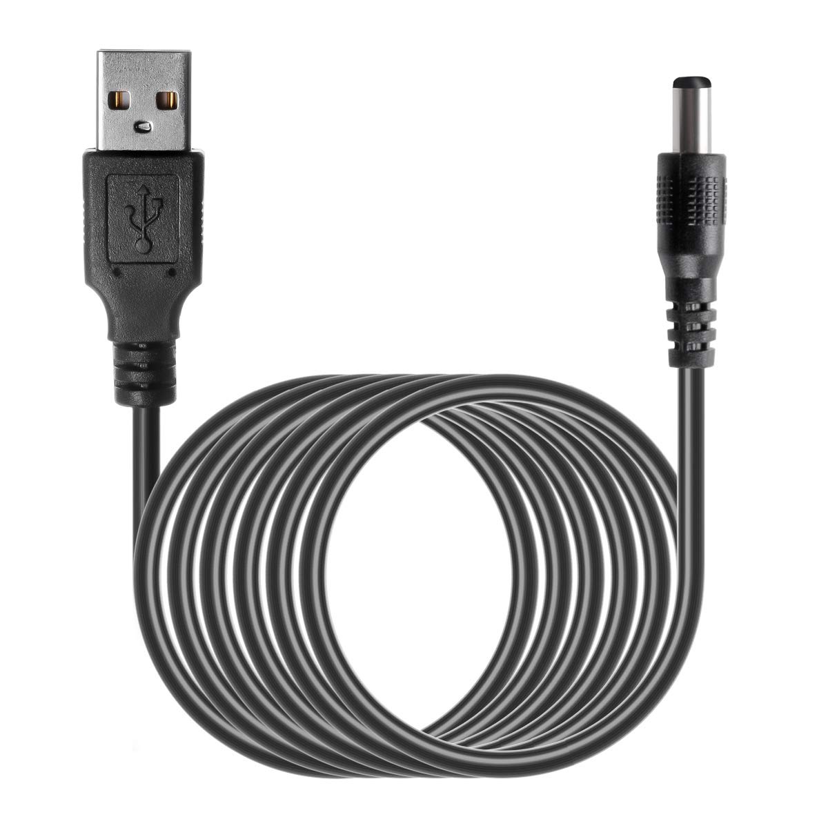 TENINYU USB 2.0 A Male to DC 5.5x2.5mm 5 Volt 24AWG DC Barrel Jack Power Cable 3FT, Black (Max 2.5 Ampere Power Cable, Center PIN Positive),2Pack