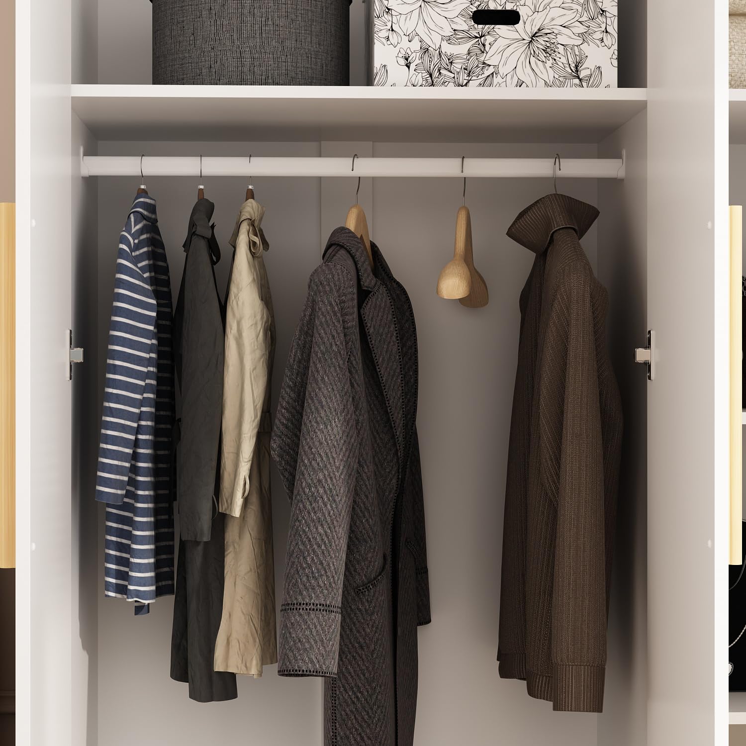 AIEGLE 3 Doors Wardrobe Armoire Closet, Large Freestanding Armoire Wardrobe Cabinet with Shelves & 2 Hanging Rod, Bedroom Wood Clothes Storage Cabinet Organizer, White (47.2" W x 19.7" D x 70" H)