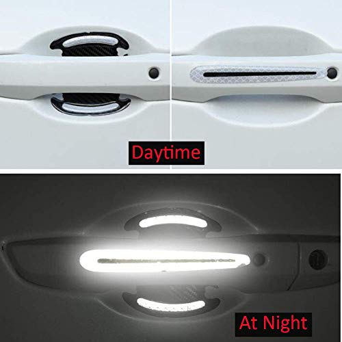 WindCar Car Door Handle Reflective Stickers Universal Auto Door Handle Scratch Cover Guard Protective Film Pad with Safety Reflective Strips 8 Pack (Diamond White)