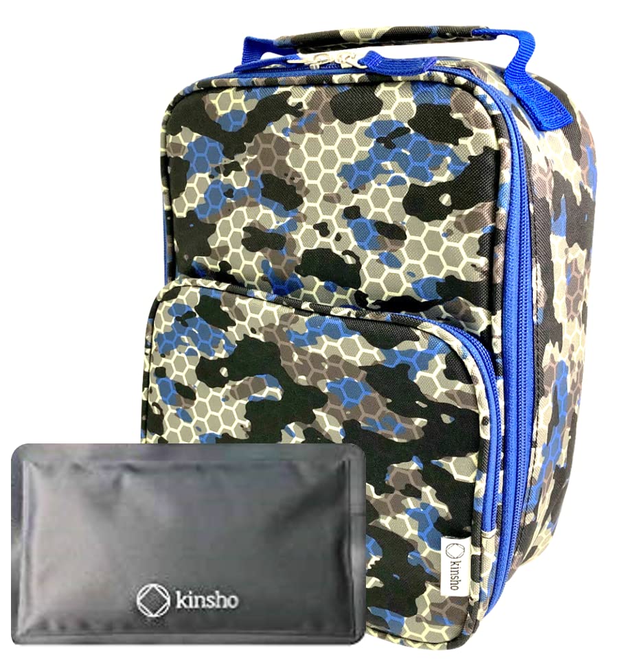 Bundle of Camo Lunch-Box for Boys 4 Compartments (Blue Camouflage) + Camo Lunch Box for Boys Kids Men with Ice Pack (Blue Black Camouflage)