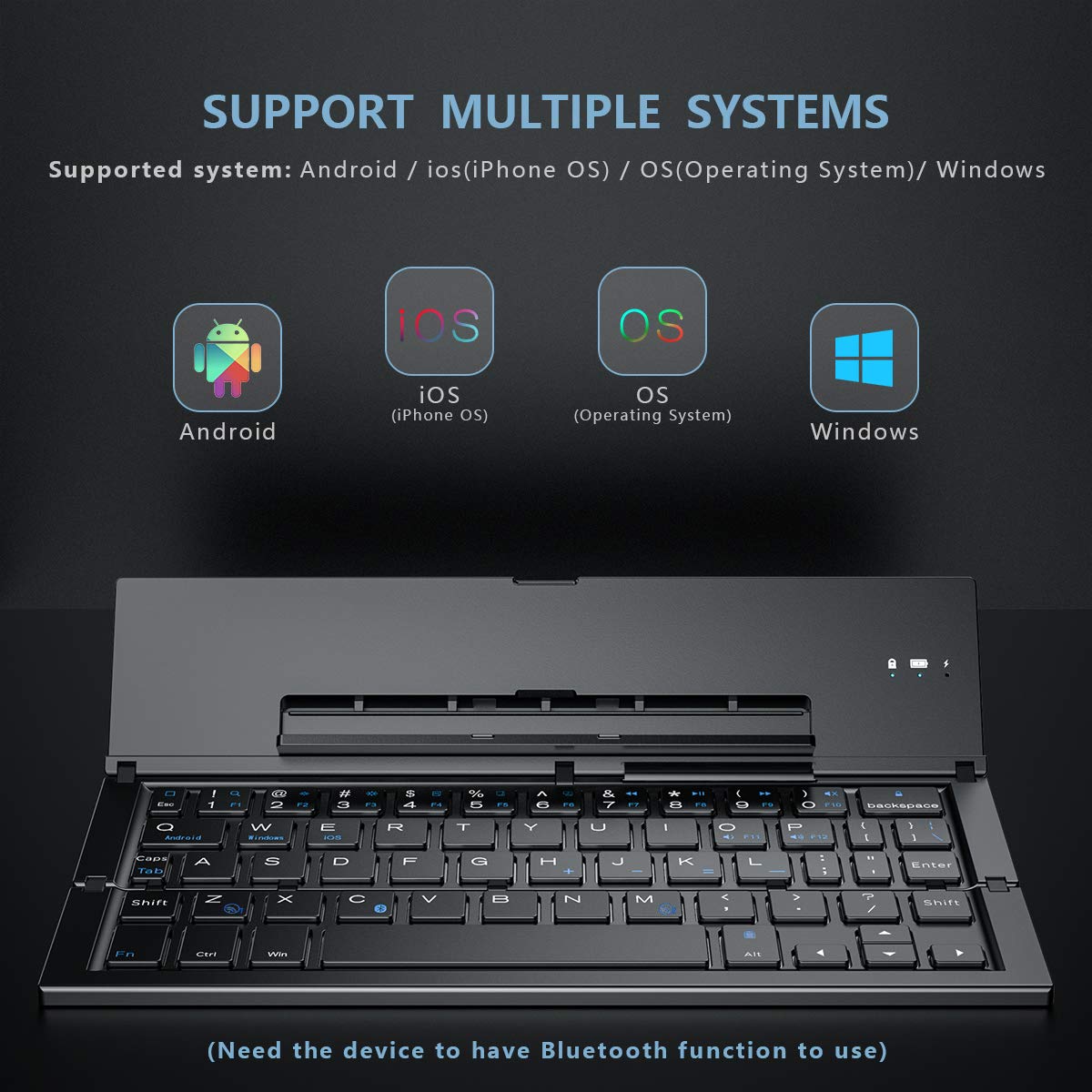 Geyes Bluetooth Keyboard Foldable, Portable Folding Wireless Keyboard with Portable Pocket Size, Aluminum Alloy Housing for iPhone,iPad, Tablet,Laptops and Smartphones (Black)