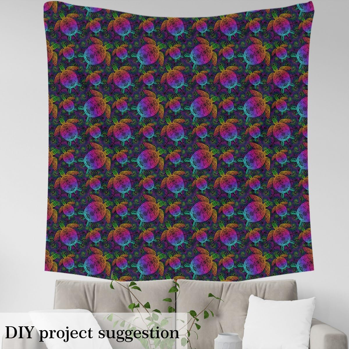 Sea Turtle Fabric by The Yard Ocean Sealife Theme for Upholstery and Home Accents Psychedelic Ombre Paisley Design Fabric for Chairs and Home DIY Projects Tropical Fabric for Kids, 1 Yard