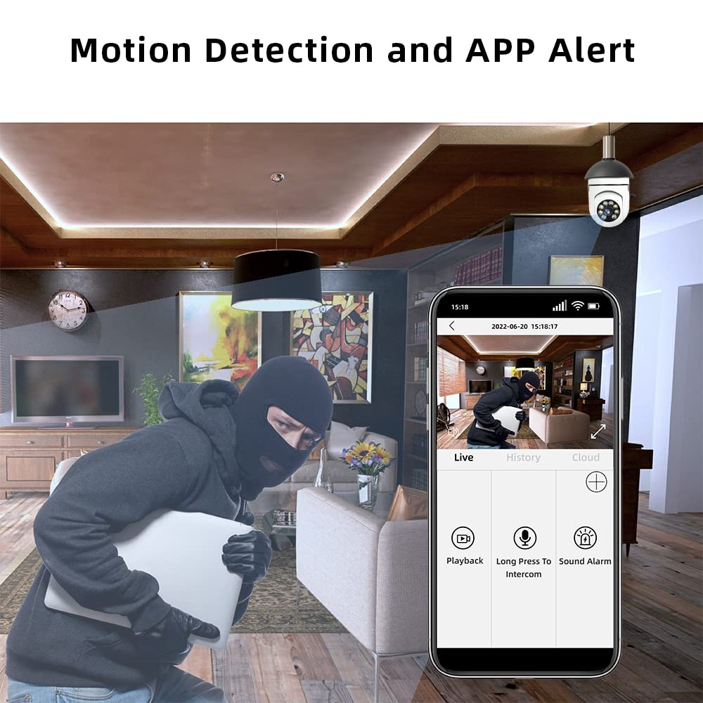 Aprilmin Light Bulb Security Camera,5G 2.4GHz WiFi PTZ Indoor Cameras 360° View,Motion Detection Alert, Color Night Vision, Two-Way Voice