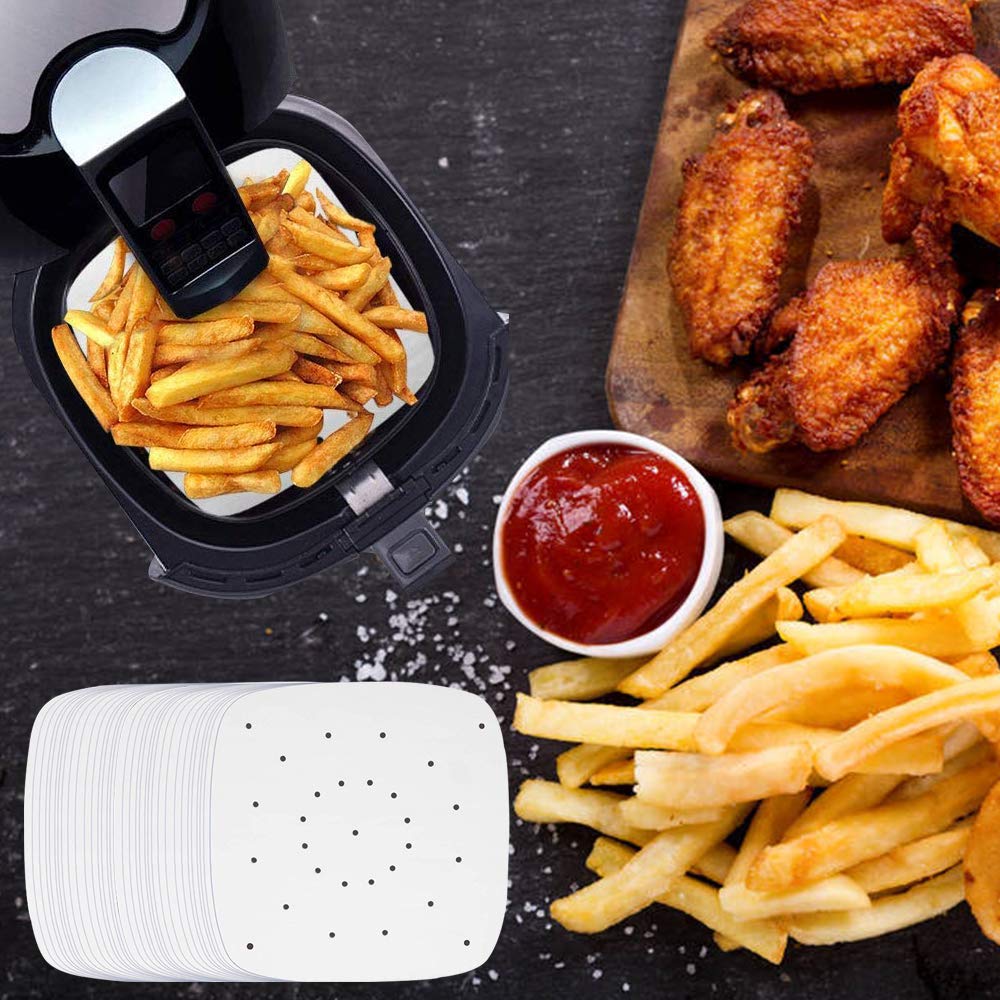 Air Fryer Parchment Paper, 200pcs 9 Inch Perforated Unbleached Square Air Fryer Liners,Steaming Parchment Liner, Parchment Paper for Air Fryer, No Burn, Easy CleanupâŠ