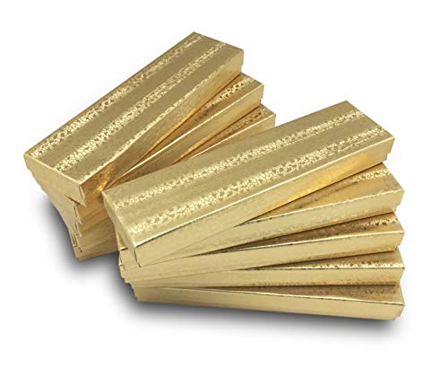 TheDisplayGuys 25-Pack #82 Cotton Filled Cardboard Paper Jewelry Box Gift Case - Gold Foil (8 1/16" x 2 1/4" x 1 3/8")