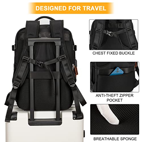 BAGODI Travel Laptop Backpack,15.6 Inch Flight Approved Carry on Backpack,Waterproof Large 40L Hiking Backpack Casual Daypack (Black)