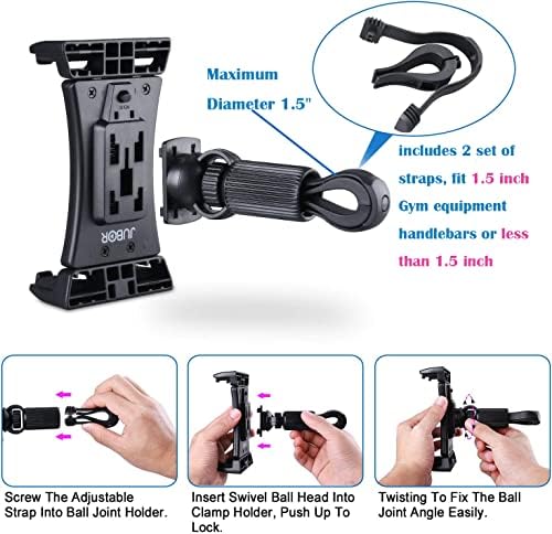 JUBOR Tablet Holder, Bike ipad Holder Stand for Indoor Gym Treadmill, Stationary Bicycle and Spin Exercise Bike, Tablet Mount Clamp for iPad Pro 12.9, Mini, Air, Galaxy Tabs and 4.7-12.9" Devices