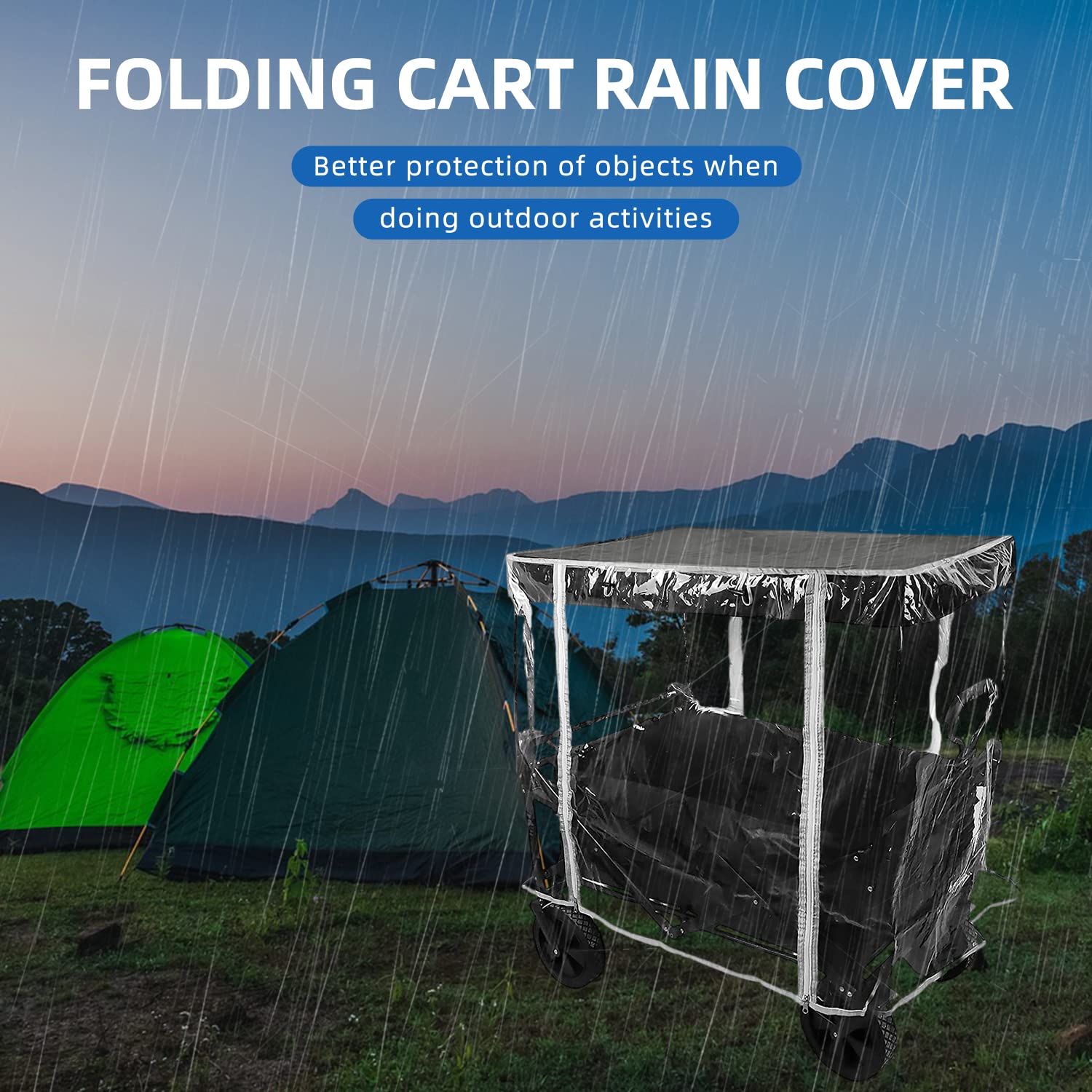 Aepiraza Wagon Rain Cover, Push-Pull Folding Transparent Waterproof Wagon Wind Cover Canopy Attachment with Zipper, for Outdoor Garden Camping Picnic Kid Wagon