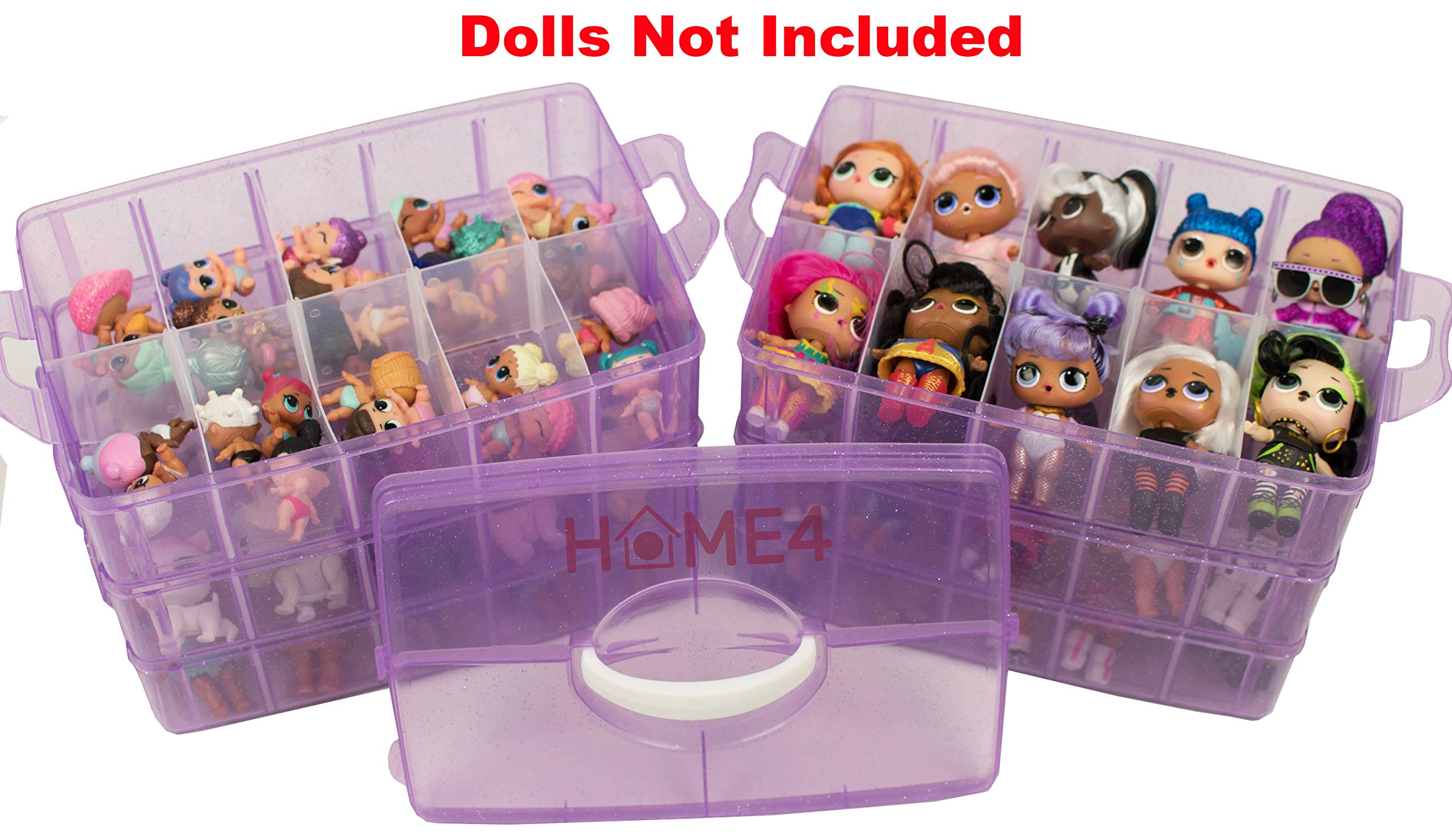 HOME4 No BPA 60 Adjustable Compartments 6 Layers Stackable Storage Container Organizer Carrying Display Case, Compatible with Small Toys Lol, Shopkins, Omg (Dolls Not Included) (Purple)