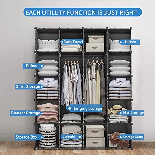 BRIAN & DANY Portable Closet Wardrobe - Cube Storage Organizer, Plastic Clothing Cabinet, Bedroom Armoires for Toys, Shoes, Clothes - More 30% Capacity Than Normal - 12 Cubes, Black