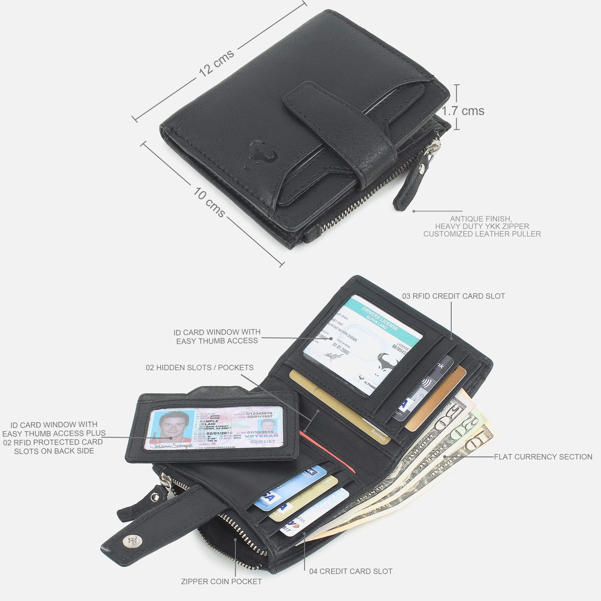 ALPHAHIDE Genuine Leather Compact Bifold Wallet for Women - RFID Blocking Ladies Wallet - Removable ID/Credit Card Case - Credit Card holder with Zipper Coin Pocket - Gift Boxed