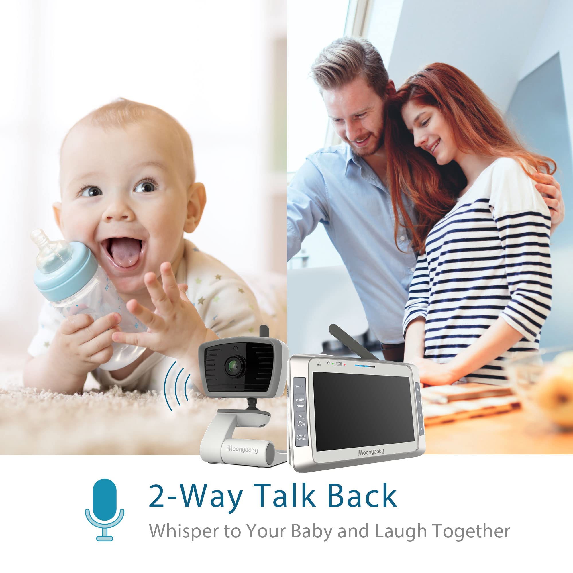 Low EMF 5" HD Auto Noise Reduce Baby Monitor with 2 Cameras.No WiFi Long Range, Split Screen, 2-Way Talk, Lullaby, Auto Night Vision Moonybaby Trust50