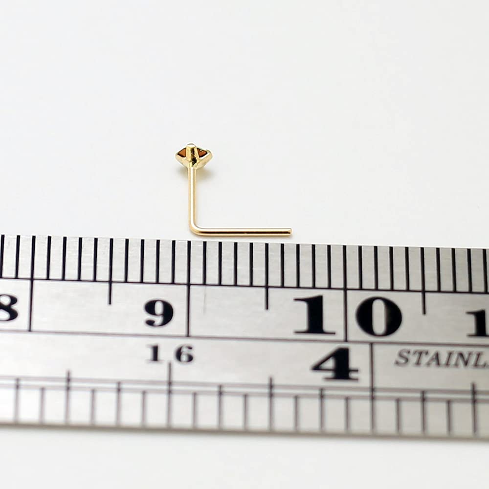 9 Karat Yellow Gold Claw Set 2.5MM Peridot Round Crystal Stone 22 Gauge L Shape Nose Stud Piercing Jewelry