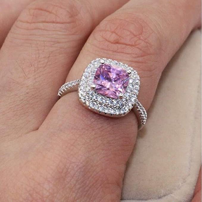 925 Sterling Silver Squer Rings for Women & Girls,Engagement Wedding Band Jewelry | Pink Cushion Cut Diamond Ring (10)
