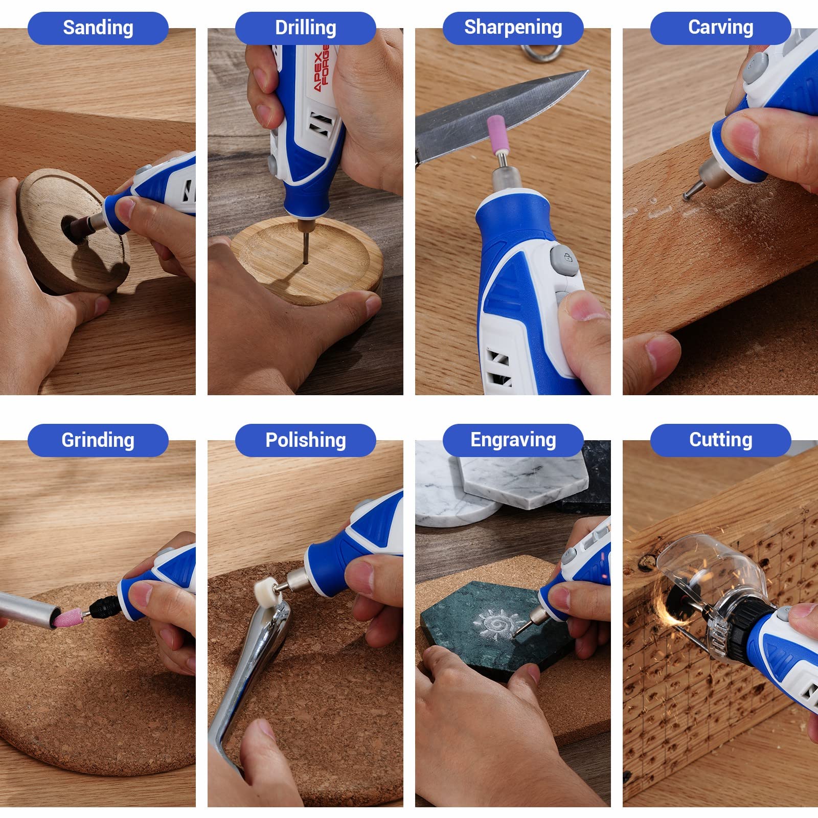 APEXFORGE M4 Cordless Rotary Tool, 4V 2.0Ah Rechargeable Battery, Keyless Chuck, 5-Speeds 25000 RPM, USB-C Charging, 91 Pcs Accessories, Protective Shield, Ideal for Sanding/Carving/Grinding and More