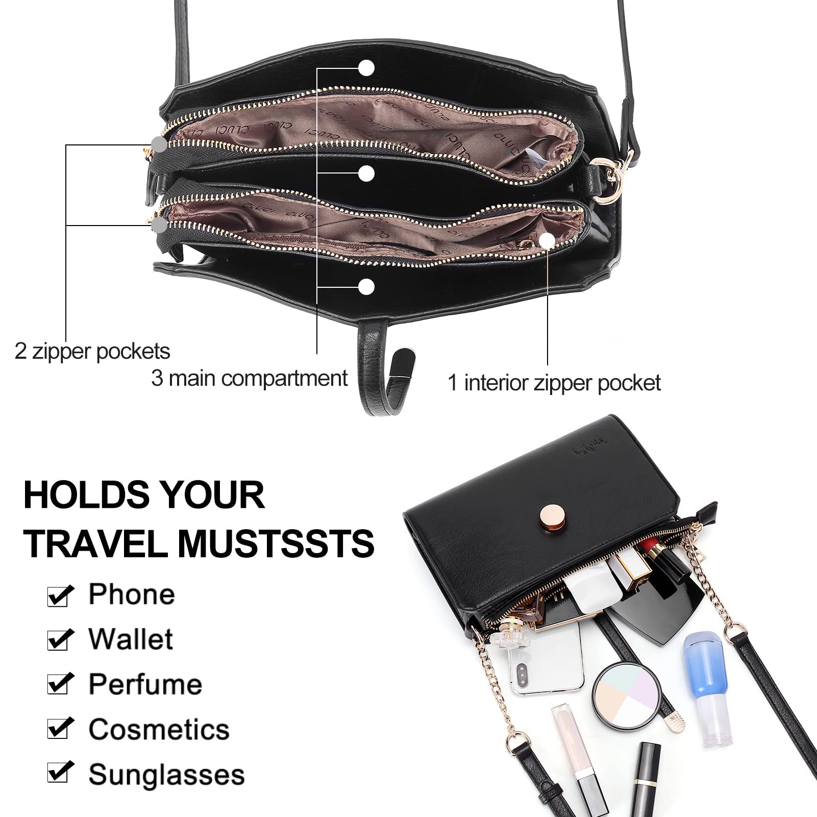 CLUCI Small Crossbody Bag for Women Clutch Handbag,PU Leather Shoulder Purse with Adjustable Strap
