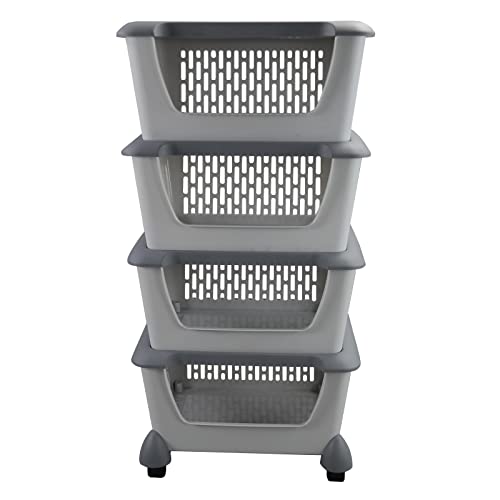 Obstnny 4 Pack Stacking Storage Bins, Multipurpose Large Plastic Baskets
