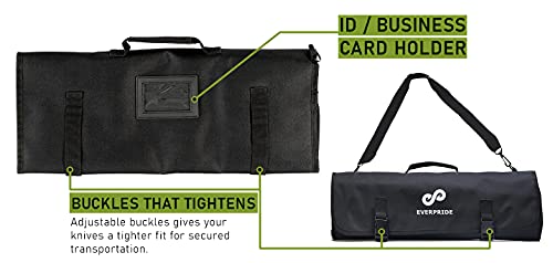 EVERPRIDE Chef Knife Roll Bag Holds 10 Knives β Contains 2 Large Zippered Pockets for Meat Cleavers and Cooking Tools β Durable Knife Case for Chefs and Culinary Students β Knives Not Included
