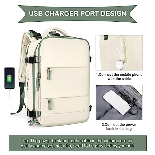 coowoz Large Travel Backpack For Women Men,Carry On Backpack,Hiking Backpack Waterproof Outdoor Sports Rucksack Casual Daypack travel essentials(White Green)