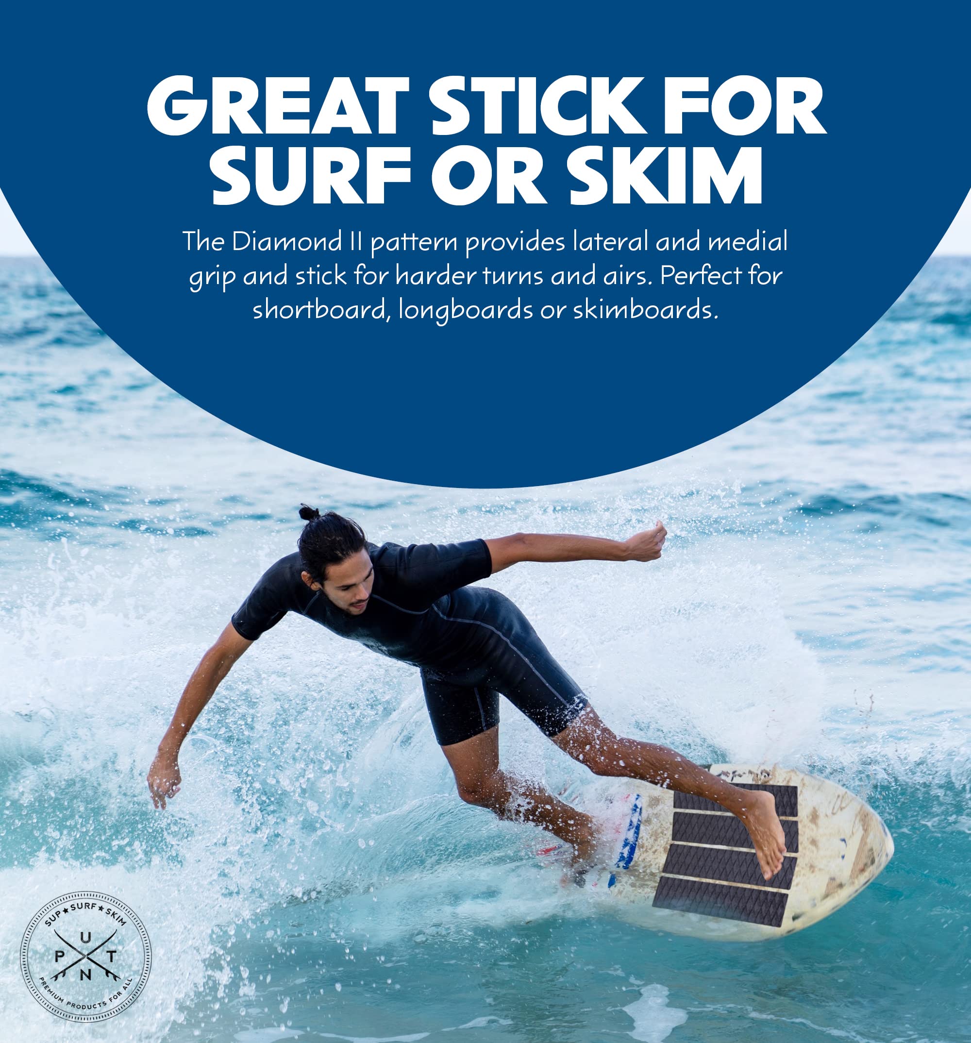 5 Piece Skimboard Traction Pad & 4 Piece Front Surfboard Traction Pads - Skim Board Stomp Foot Pads w/Arch Bar Set for Longboard, Shortboard, Fish Board, Skimboard & Surfing - Premium 3M Adhesive