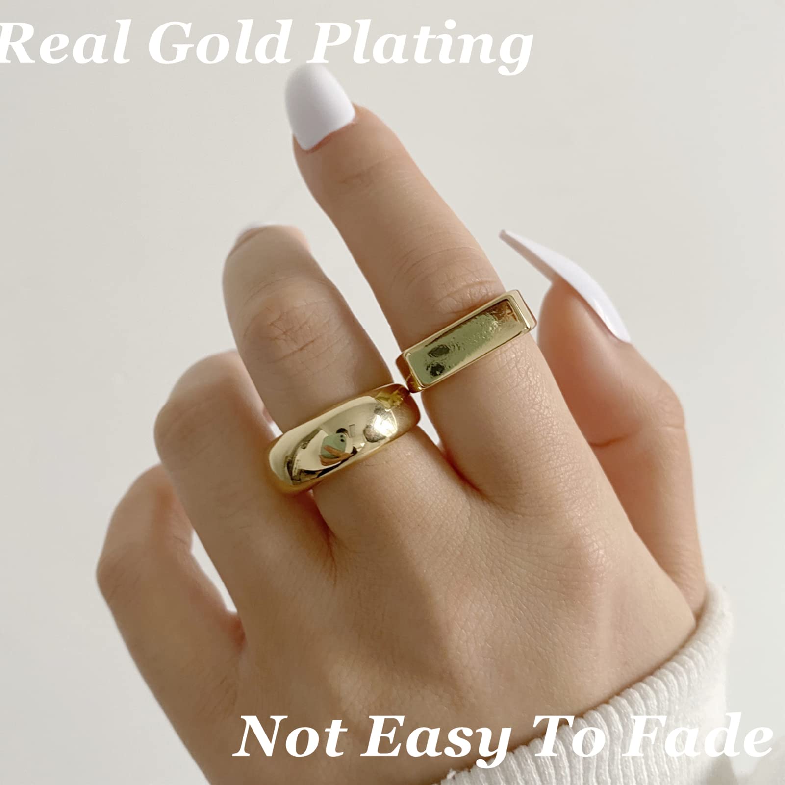 6 PCS Gold Chunky Rings Set - iF ME 18K Real Gold Plated Stacking Rings Set, Statment Croissant Dome Chunky Rings for Women and Men (9)