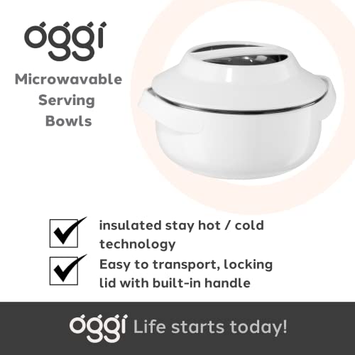 Oggi Plastic Microwavable Insulated Serving Bowl - 2.3 quart, 2.6, White