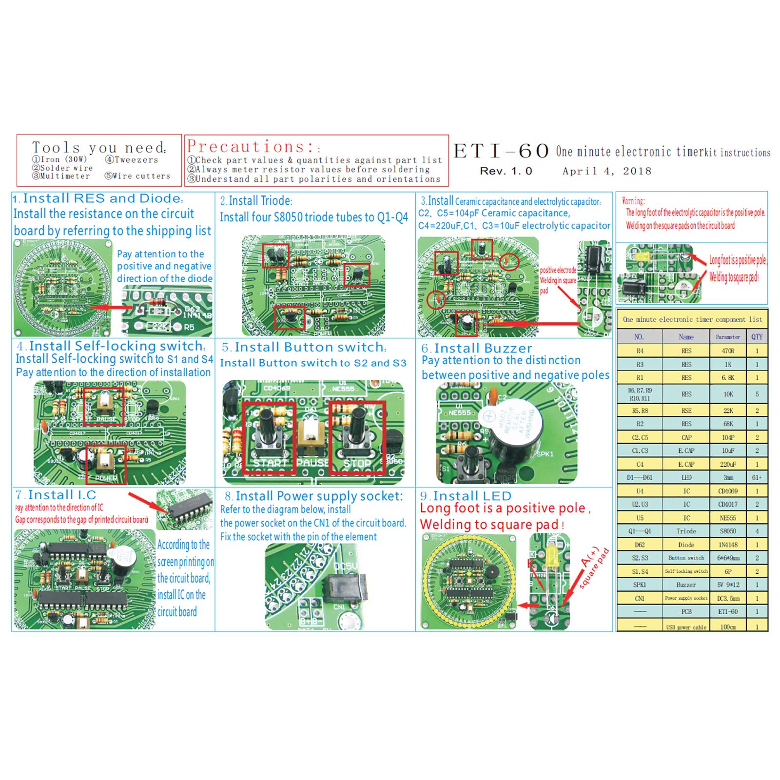 Gikfun 60 Seconds DIY Electronic Timer Soldering Practice Board Kit for Arduino 61 Red LED EK1904