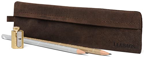LEABAGS Leather Pencil Case - Genuine Leather Pencil Pouch Fort Vaux - Pen Case for Adults Men Women Work University Nutmeg Brown