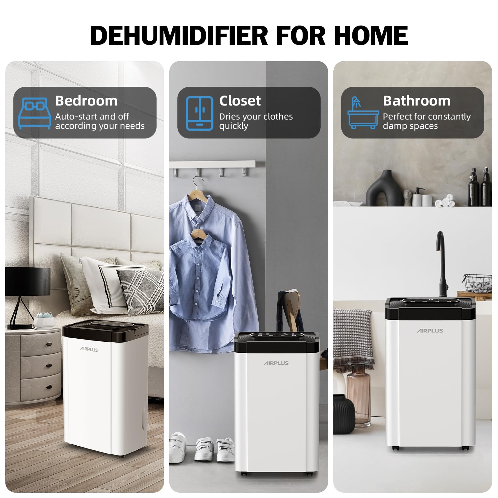 AIRPLUS 4,000 Sq. Ft. 50 Pints Dehumidifier with Hose, Humidity with Auto Shut off, Auto Drain or Manual Drainage, 0.8 gal Water Tank Capacity for Basement